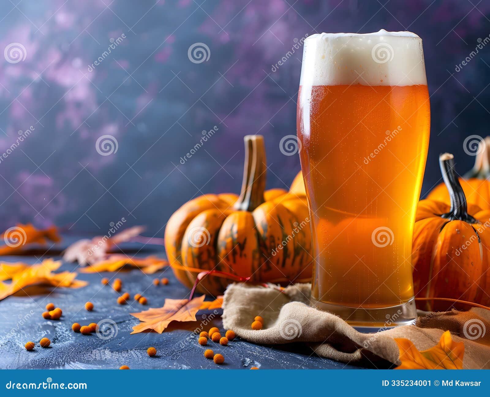 Pumpkin Spiced Beer with Fall Decor Stock Illustration - Illustration ...