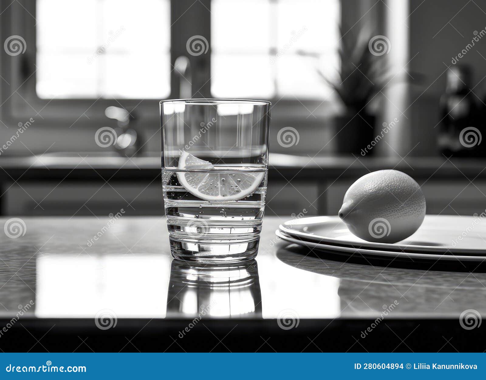 Glass of Pure Water on Kitchen Table/ Stock Illustration - Illustration ...