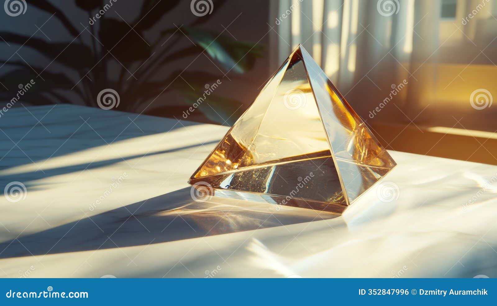 A Glass Pyramid Placed on a Mirrored Surface Casts Sharp Triangular ...