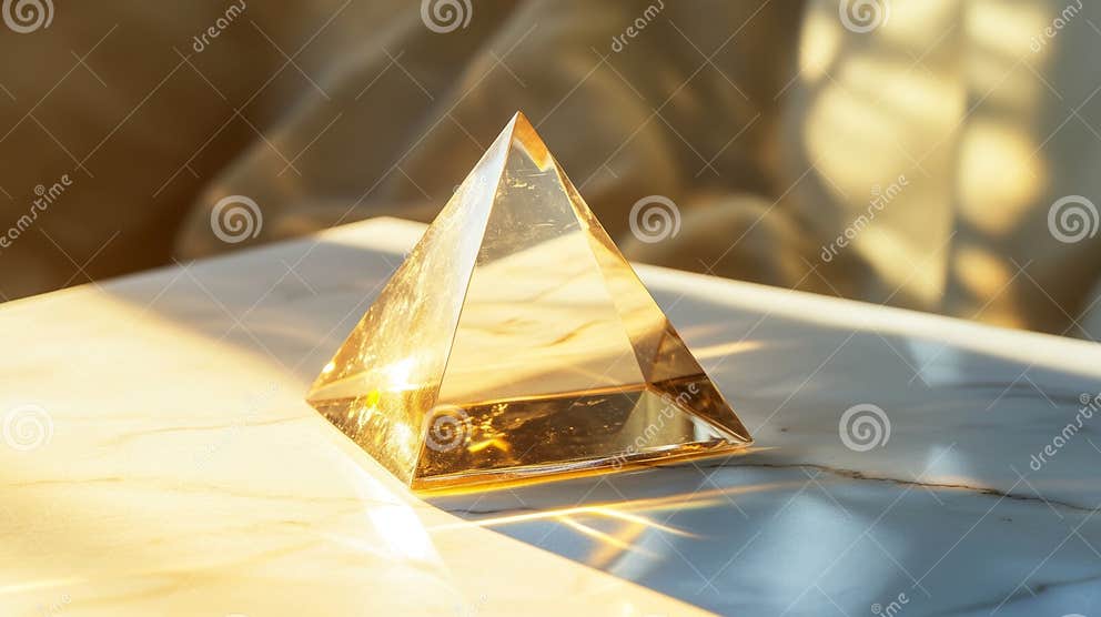 A Glass Pyramid Stands on a Reflective Surface, Producing Sharp ...