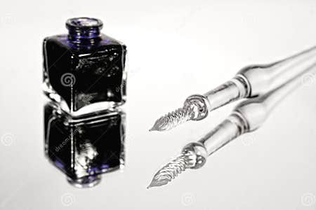 Glass quill and an inkpot stock photo. Image of mirrored - 9219146