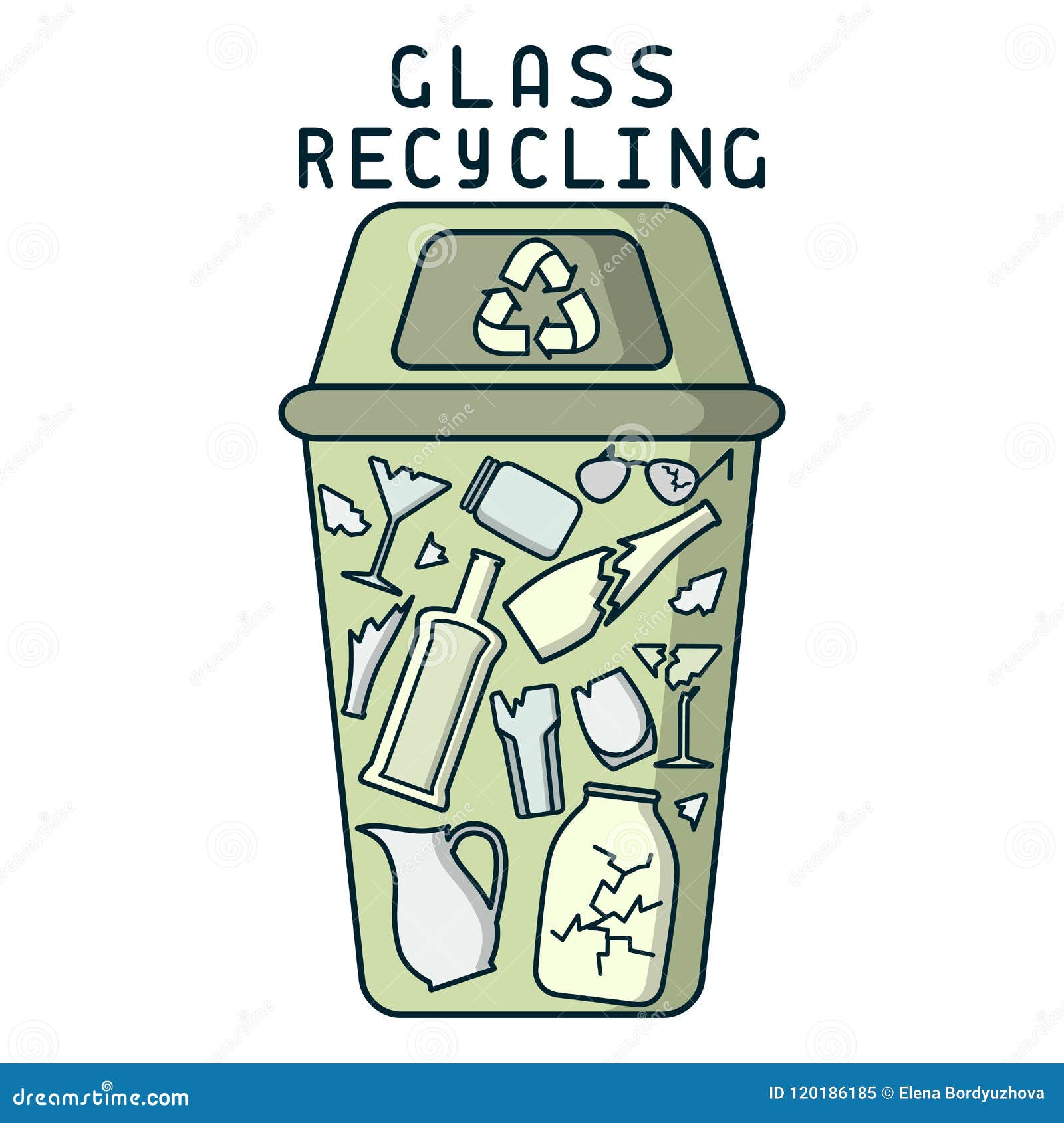 Glass Recycling Card with Glass Trash and Dumpster Stock Vector ...