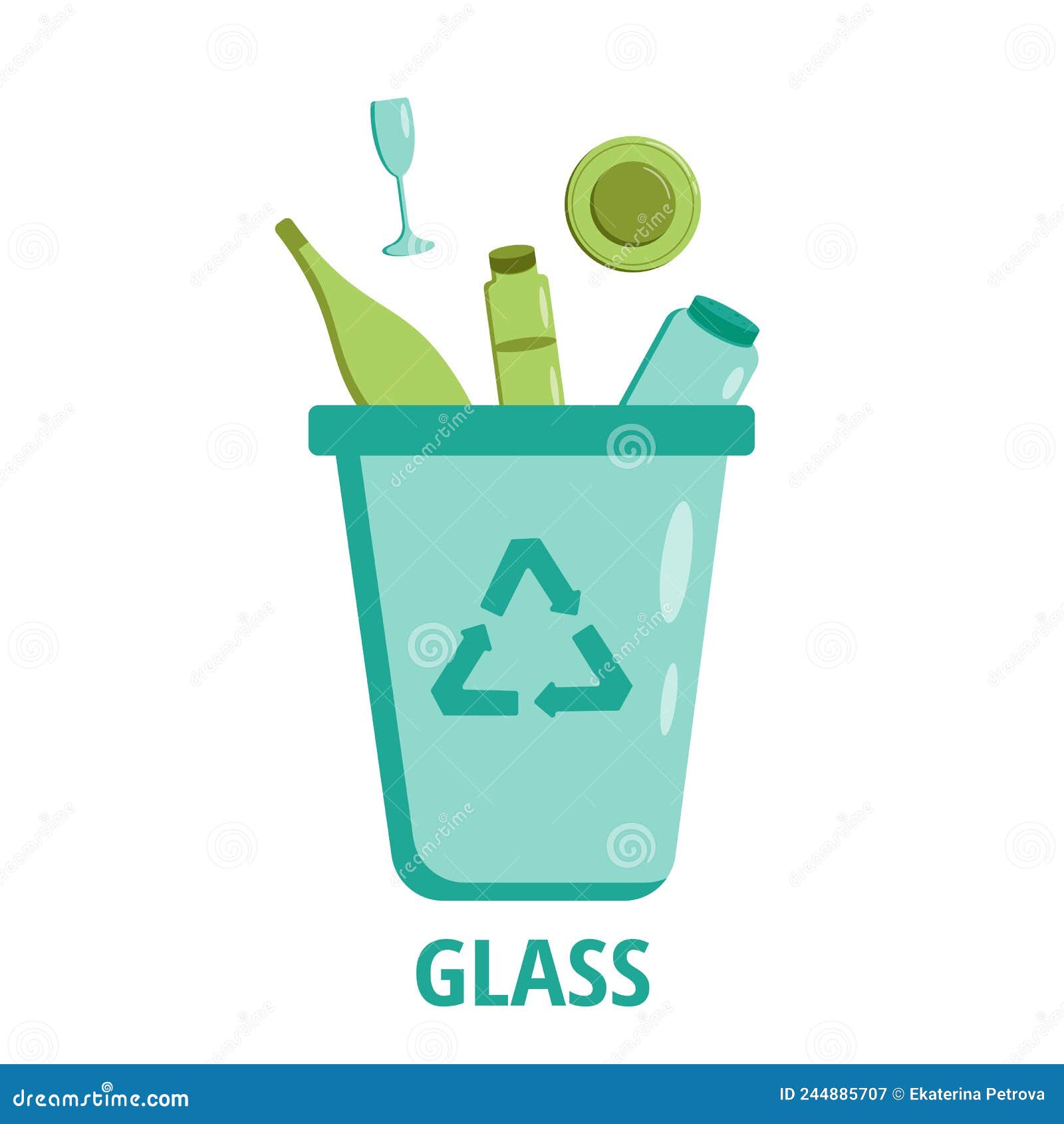 Glass Recycling. Vector Flat Illustration of a Blue Container for Glass ...