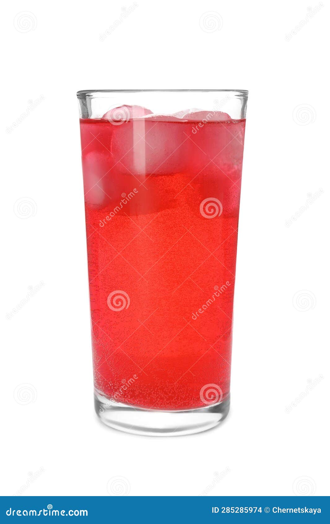 Glass of Red Soda Water with Ice Cubes Isolated on White Stock Photo ...