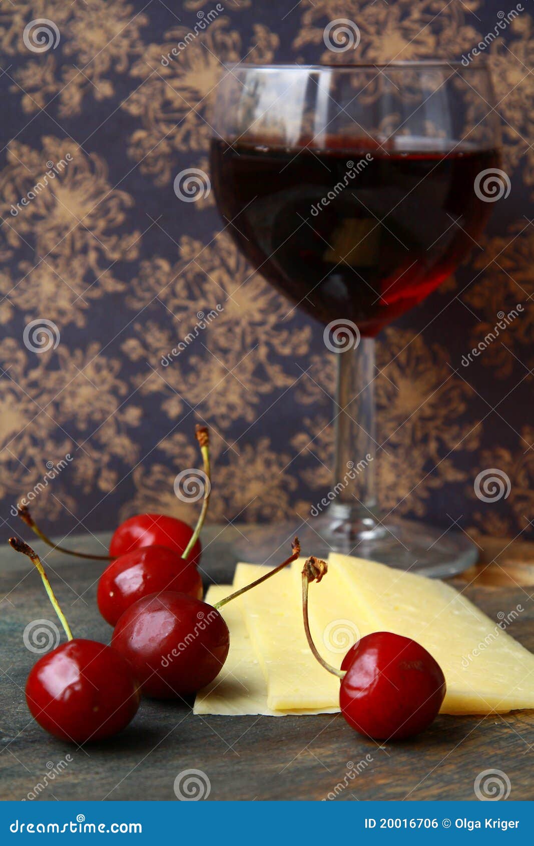 Glass of Red Wine, Cheese and Cherry Stock Photo - Image of style ...