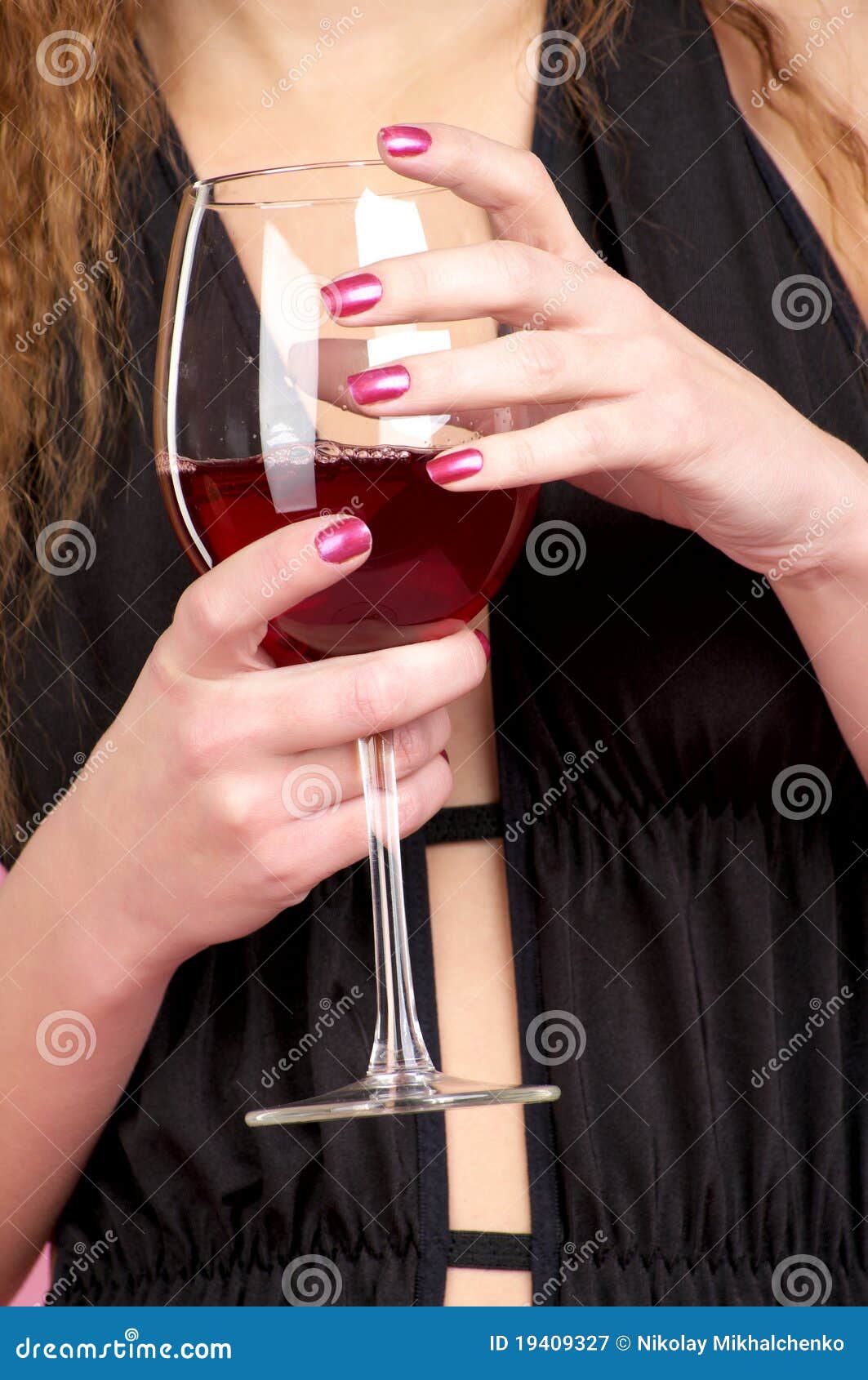 Glass of Red Wine in Female Hands Stock Image - Image of wineglass ...