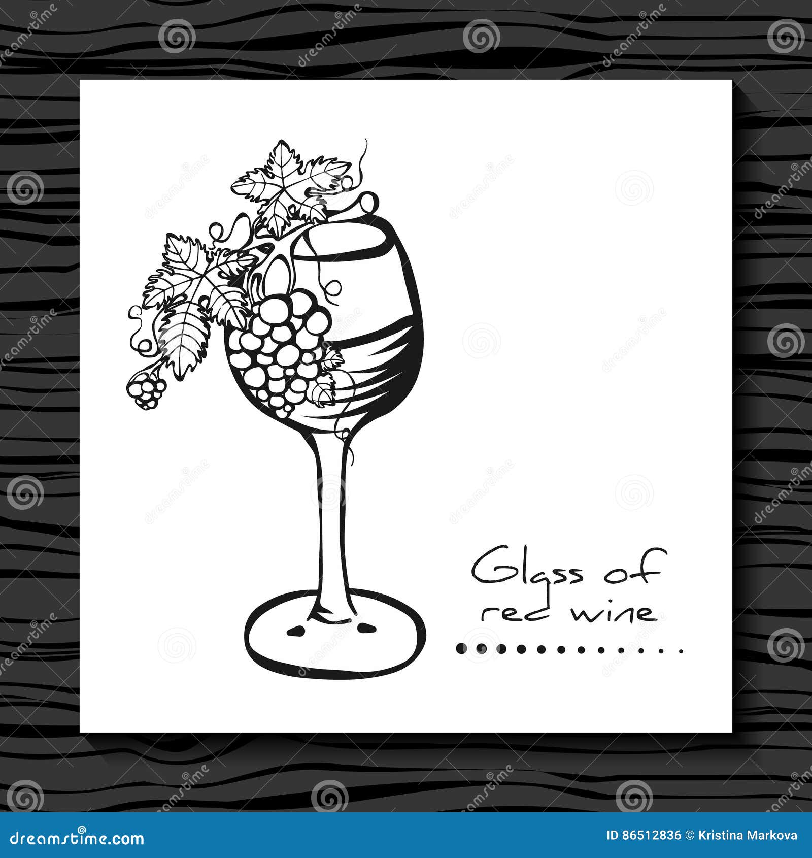 Glass of Red Wine with Grapes. Sketch. Grapevine Stock Vector ...