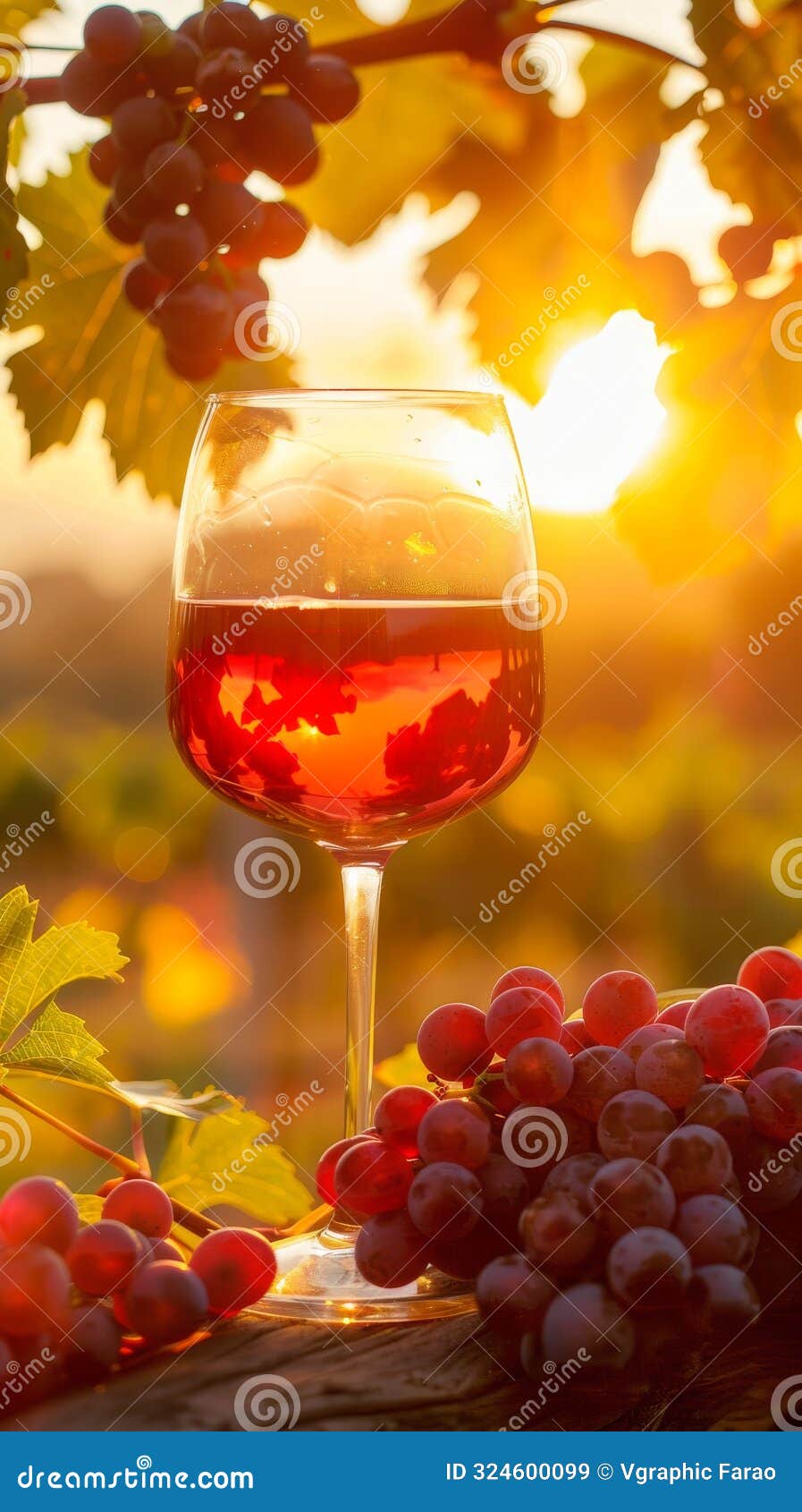 Glass of Red Wine with Grapevine at Sunset Stock Image - Image of ...