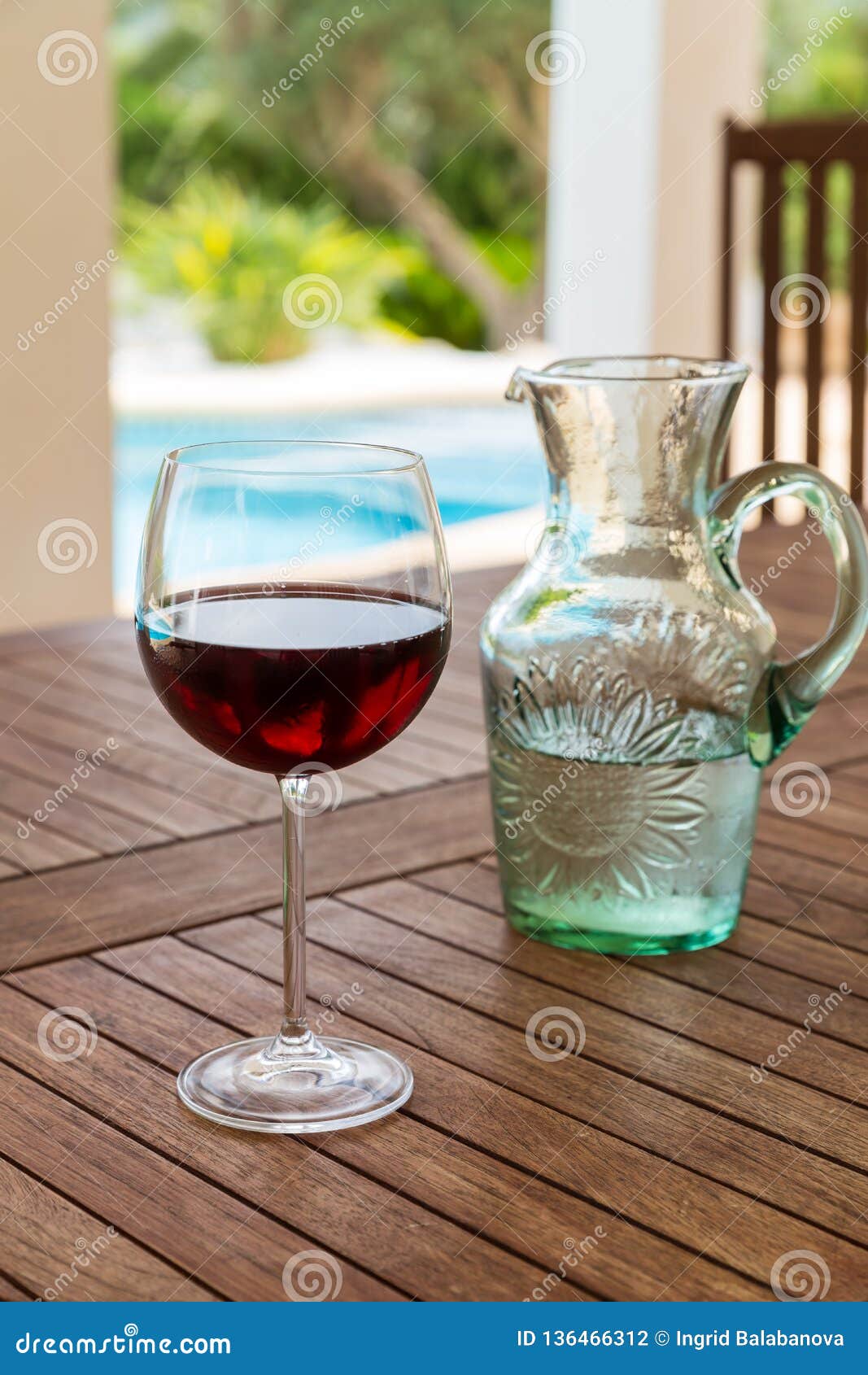 Glass of Red Wine in Poolside Stock Photo - Image of food, french ...