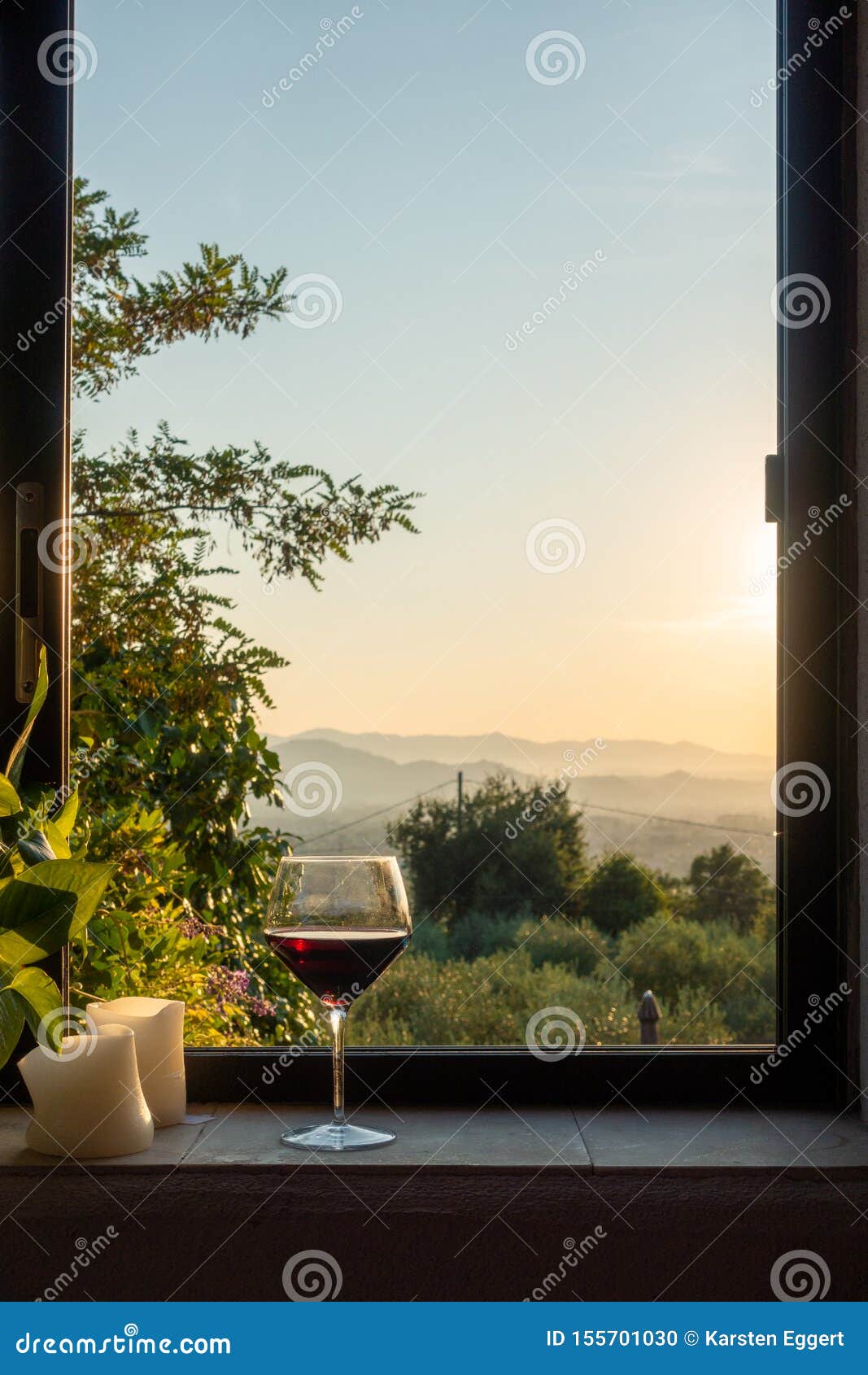 Glass of Red Wine Stands in a Window in Tuscany Stock Photo - Image of ...