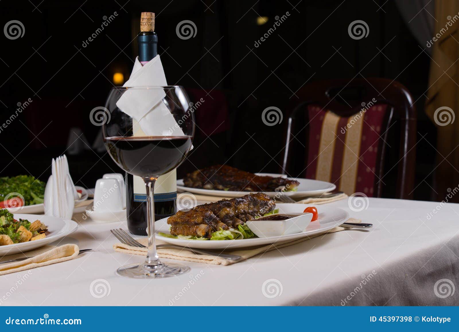 Glass of Red Wine on Table with Dinner Stock Photo - Image of empty ...