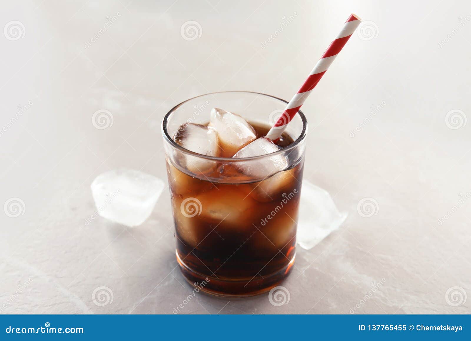 Glass of Refreshing Cola with Ice on Grey Stock Image - Image of coke ...