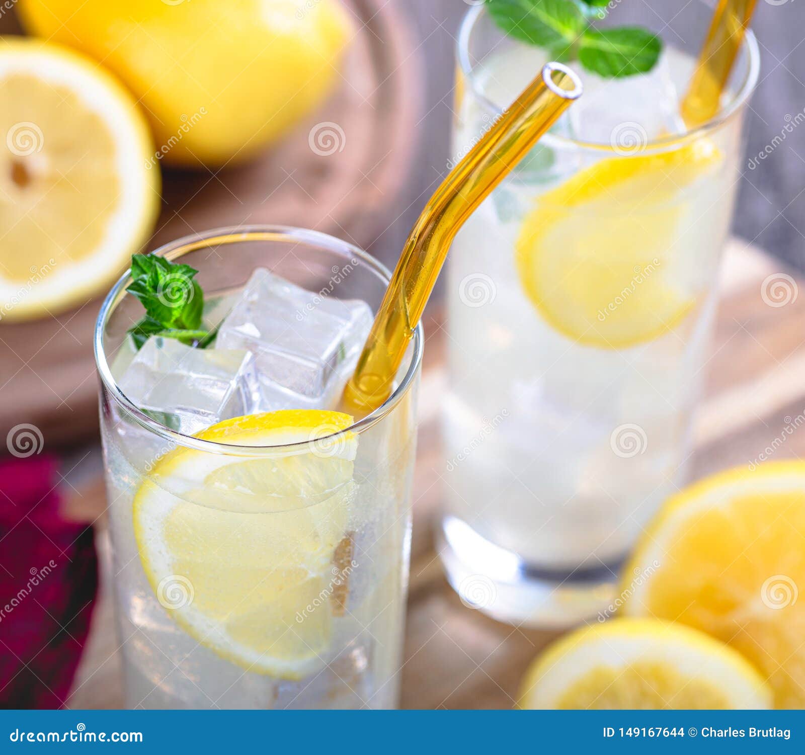 Glass of Refreshing Lemonade with Lemon Slices Stock Photo - Image of ...