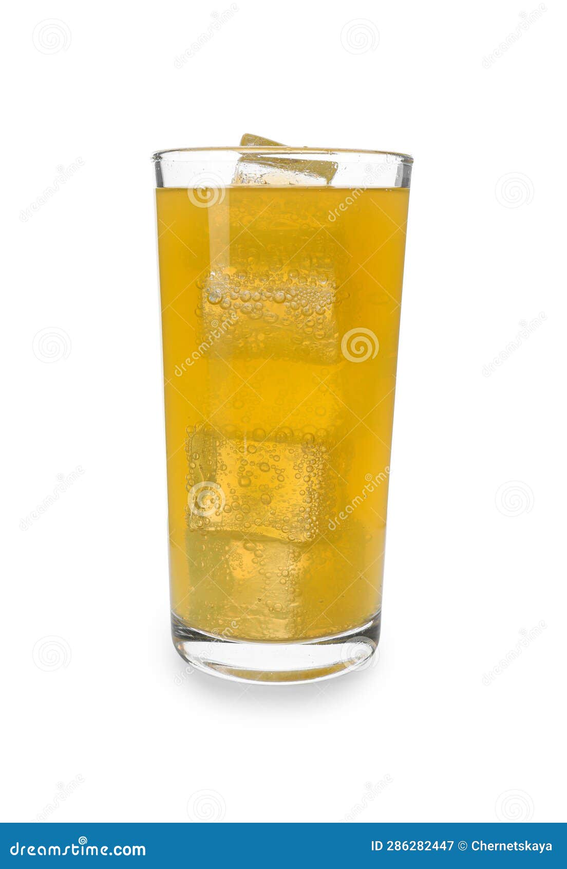 Glass of Refreshing Soda Water with Ice Cubes Isolated on White Stock ...
