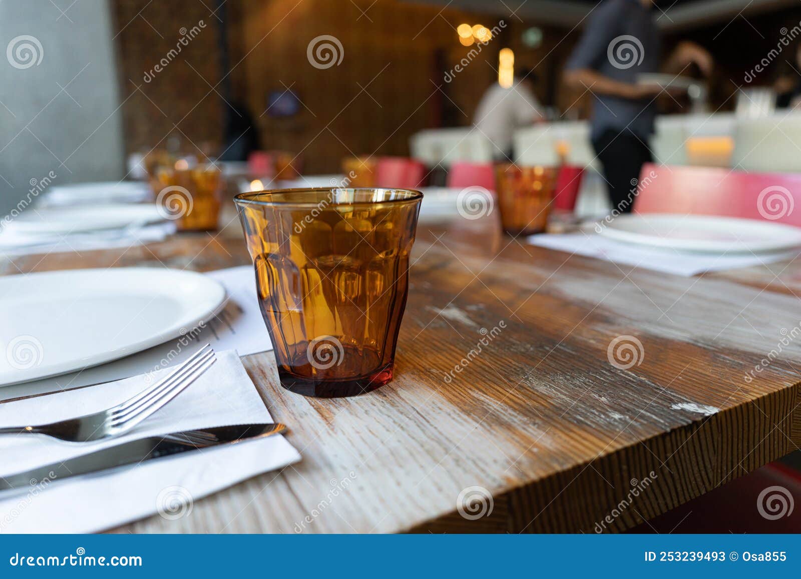 Glass with Restaurant Table Place Setting Stock Image - Image of people ...