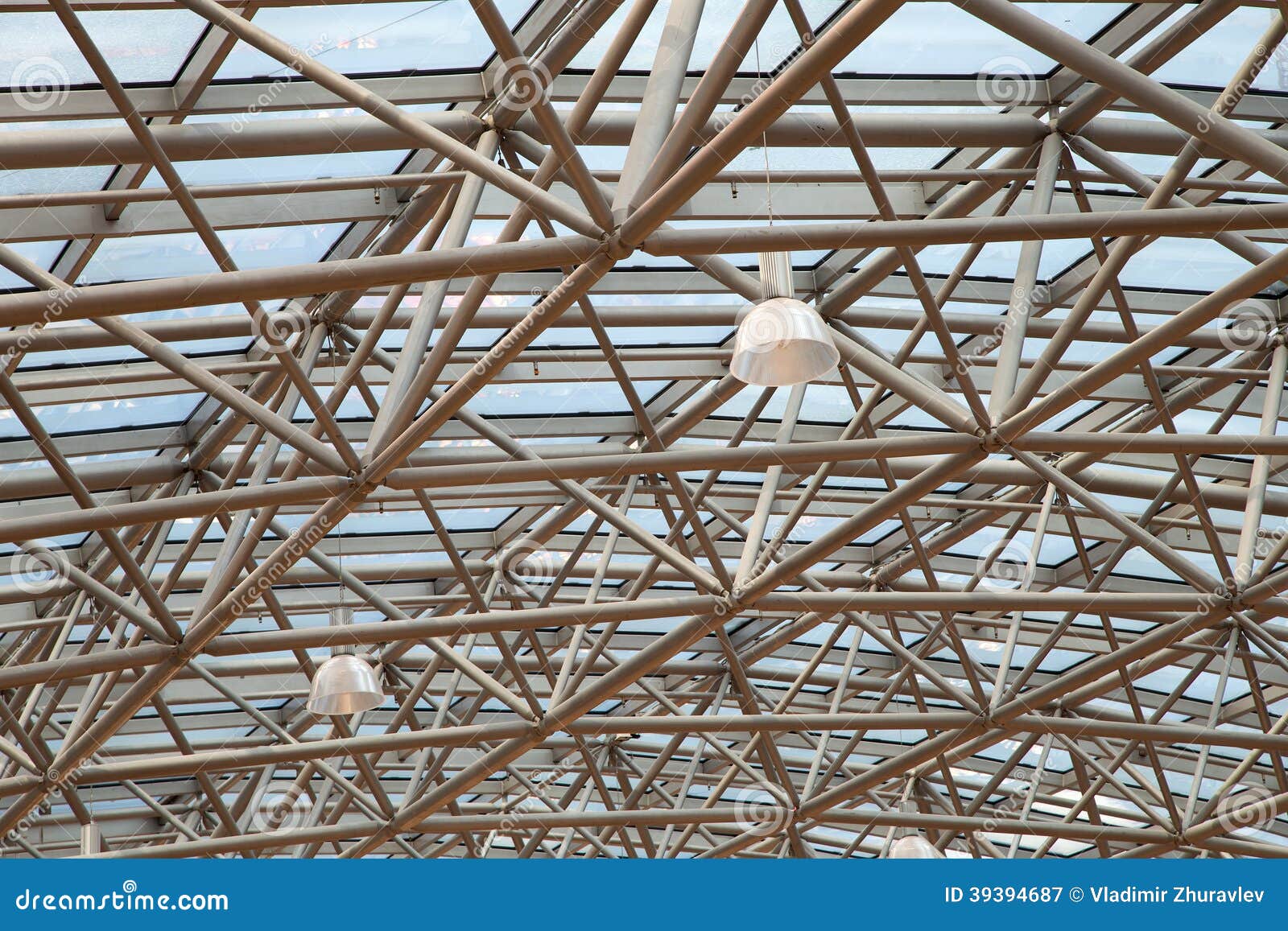 Glass Roof with Metal Structure in Perspective Stock Image - Image of ...