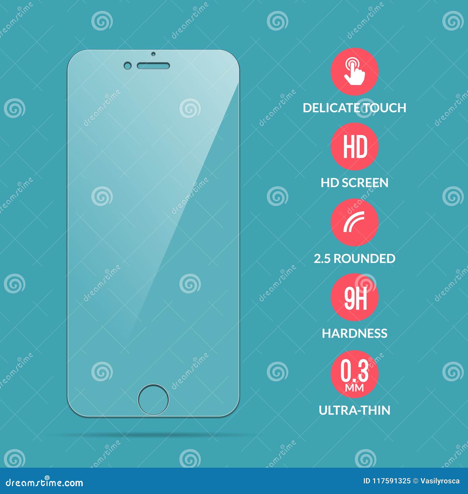 Glass Screen Protector. Vector Screen Protector for Smartphone Stock ...