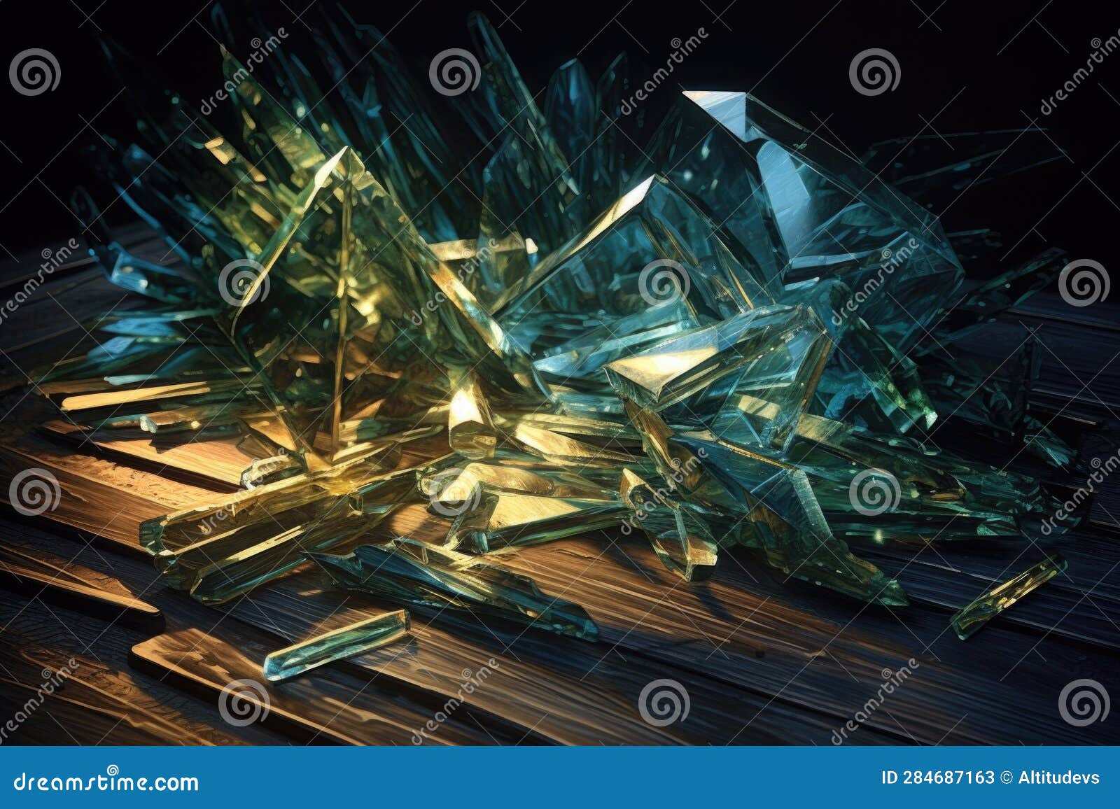 Glass Shards Reflecting Light on Dark Surface Stock Image - Image of ...