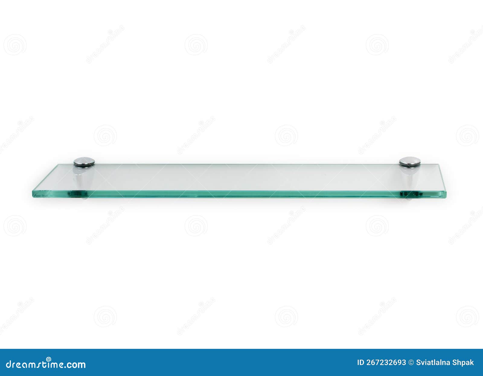 Glass Shelf with Chrome Holders Isolated on White Wall. Front View ...