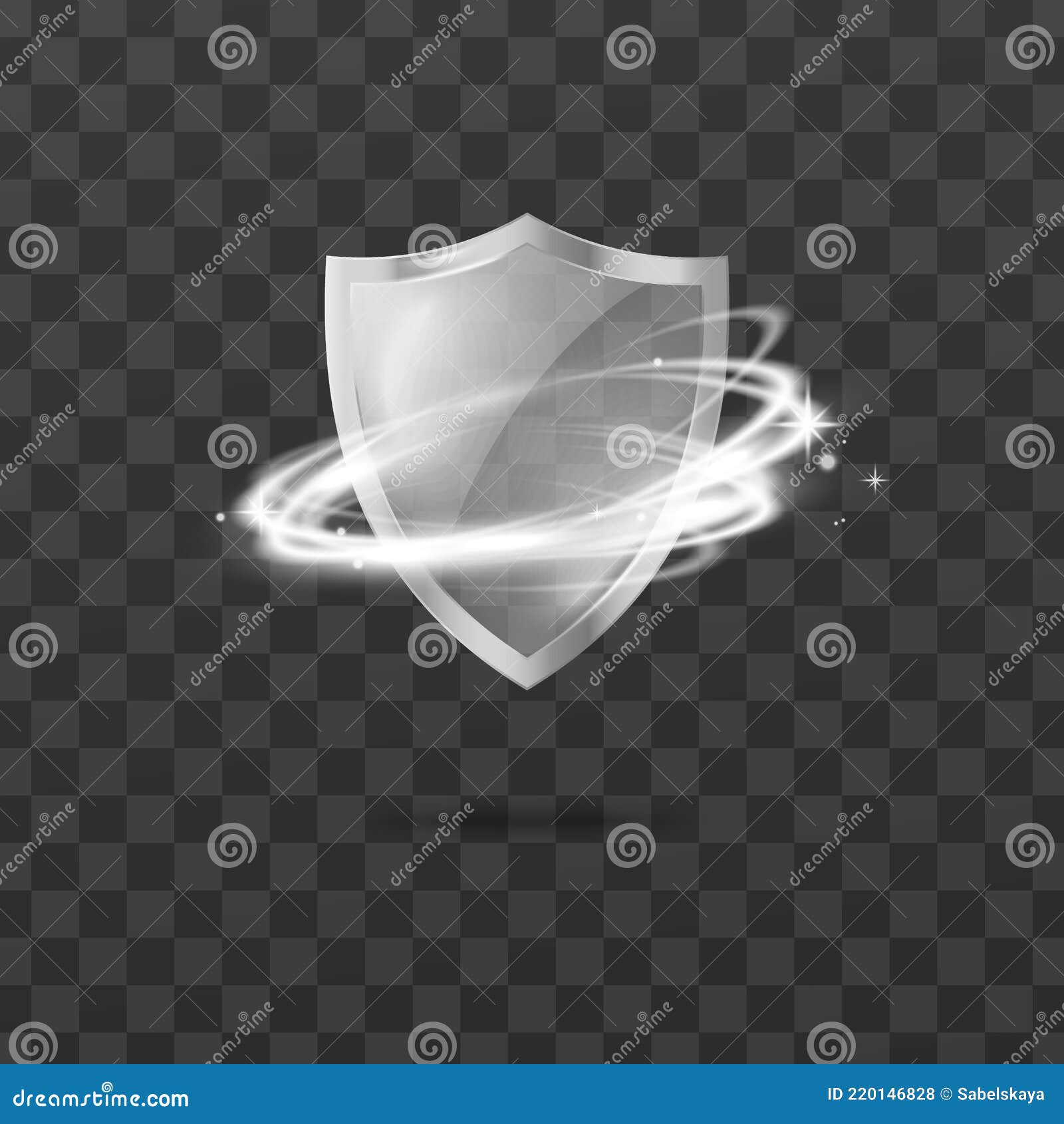 Glass Shield with Glowing Vortex Realistic Vector Illustration Isolated ...