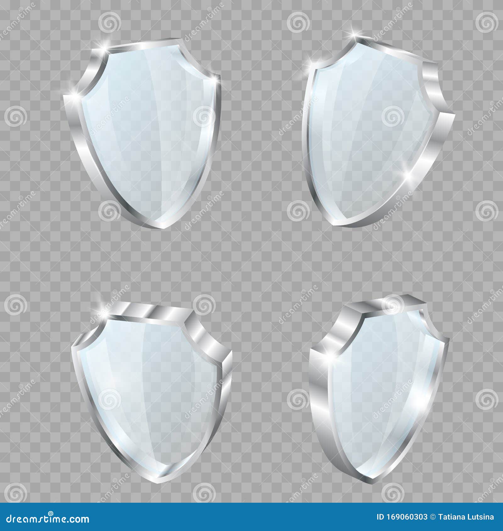 Glass Shield Realistic Vector Illustrations. Set of Glass Shields Stock ...