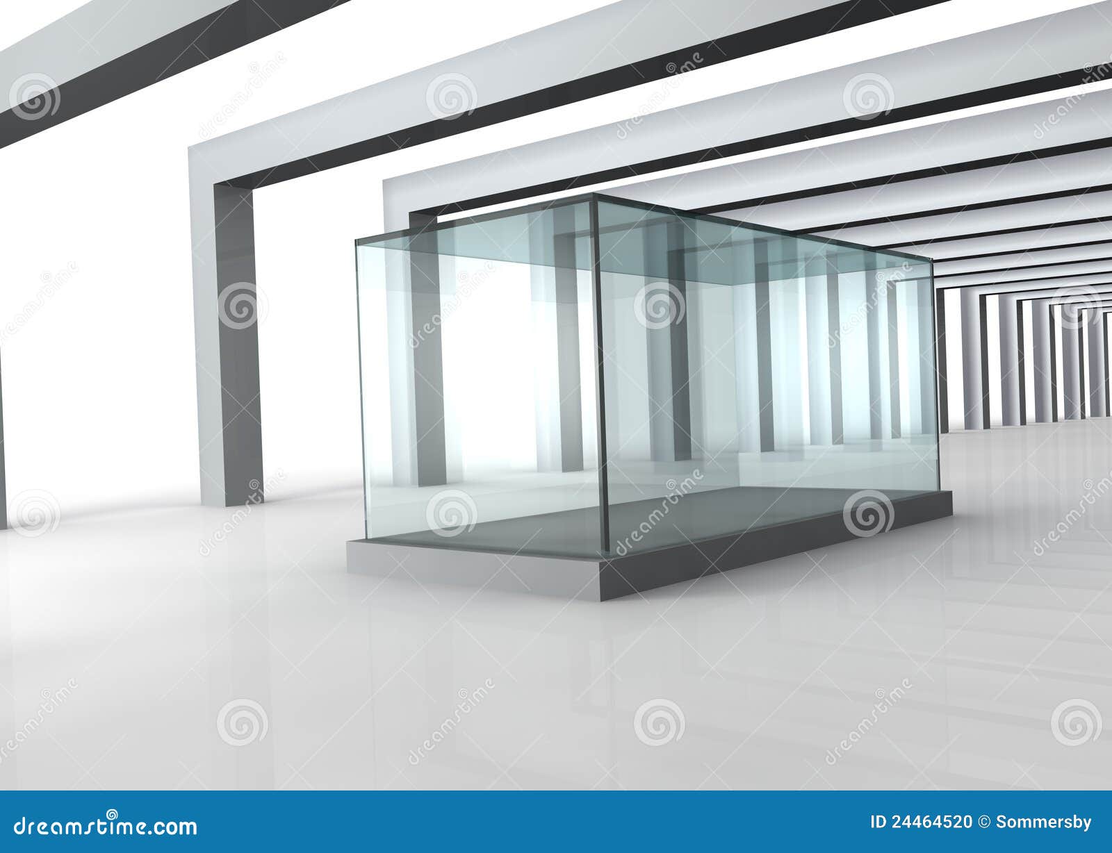 Glass Showcase in Grey Room with Columns Stock Illustration ...