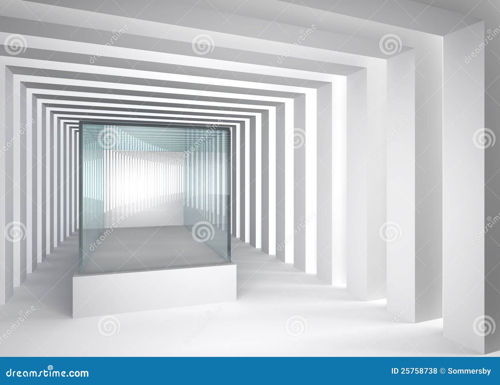 Glass Showcase in Grey Room with Columns Stock Illustration ...