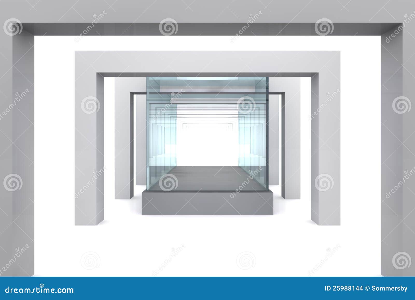 Glass Showcase in Grey Room with Columns Stock Illustration ...