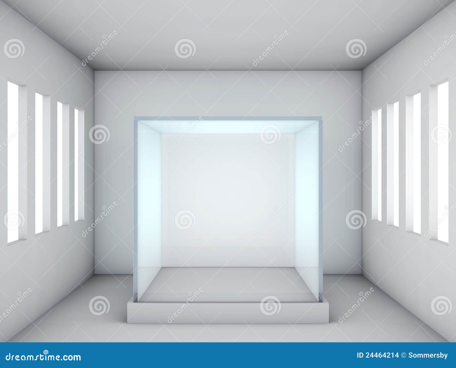 Glass Showcase in Grey Room with Windows Stock Illustration ...