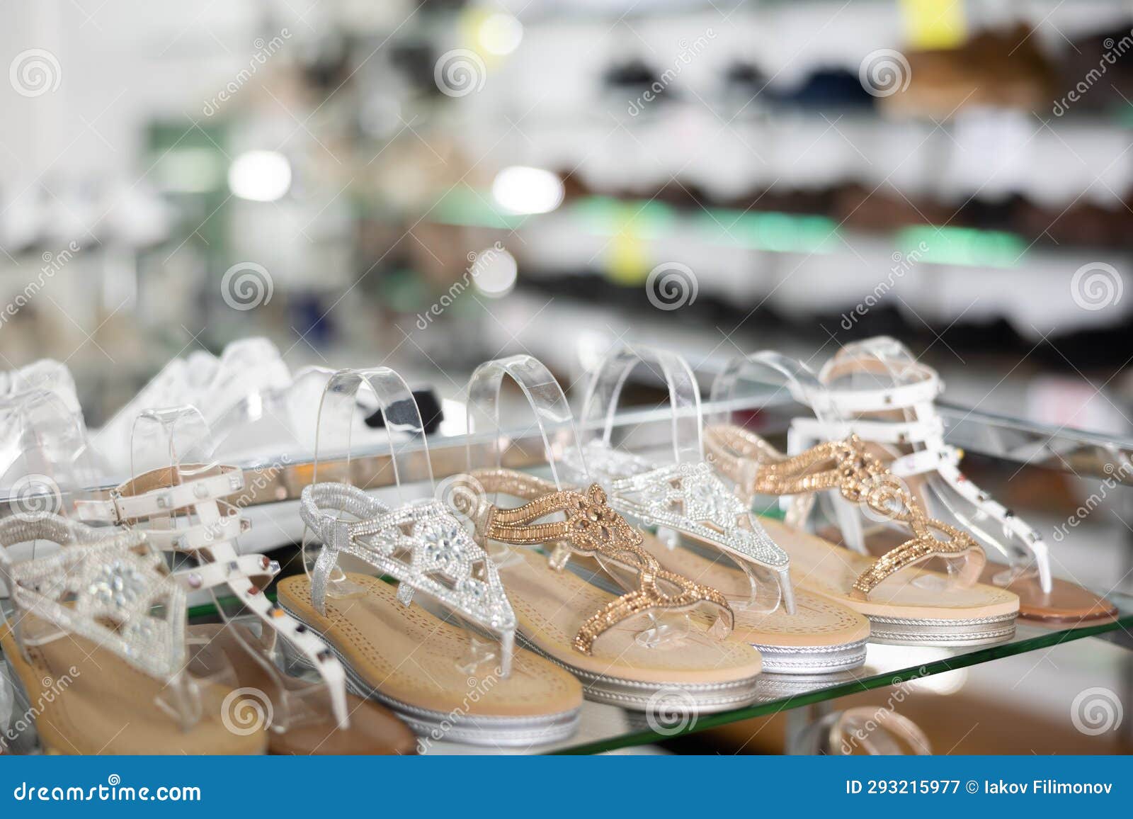 Showcase with Models of Sandals in Shoe Store Stock Image - Image of ...