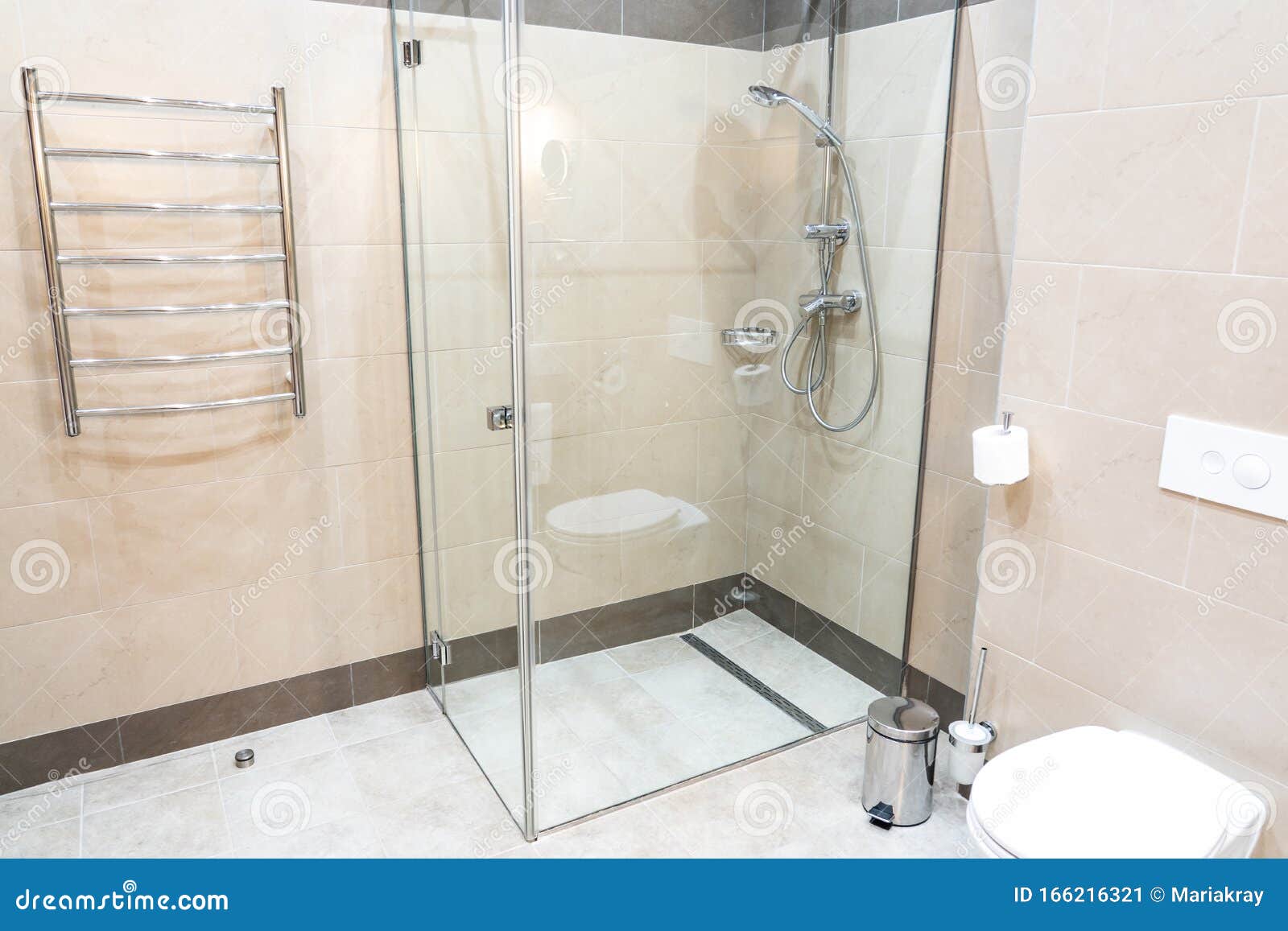 Glass Shower Walk in Cabin in Modern Interior Stock Image - Image of ...