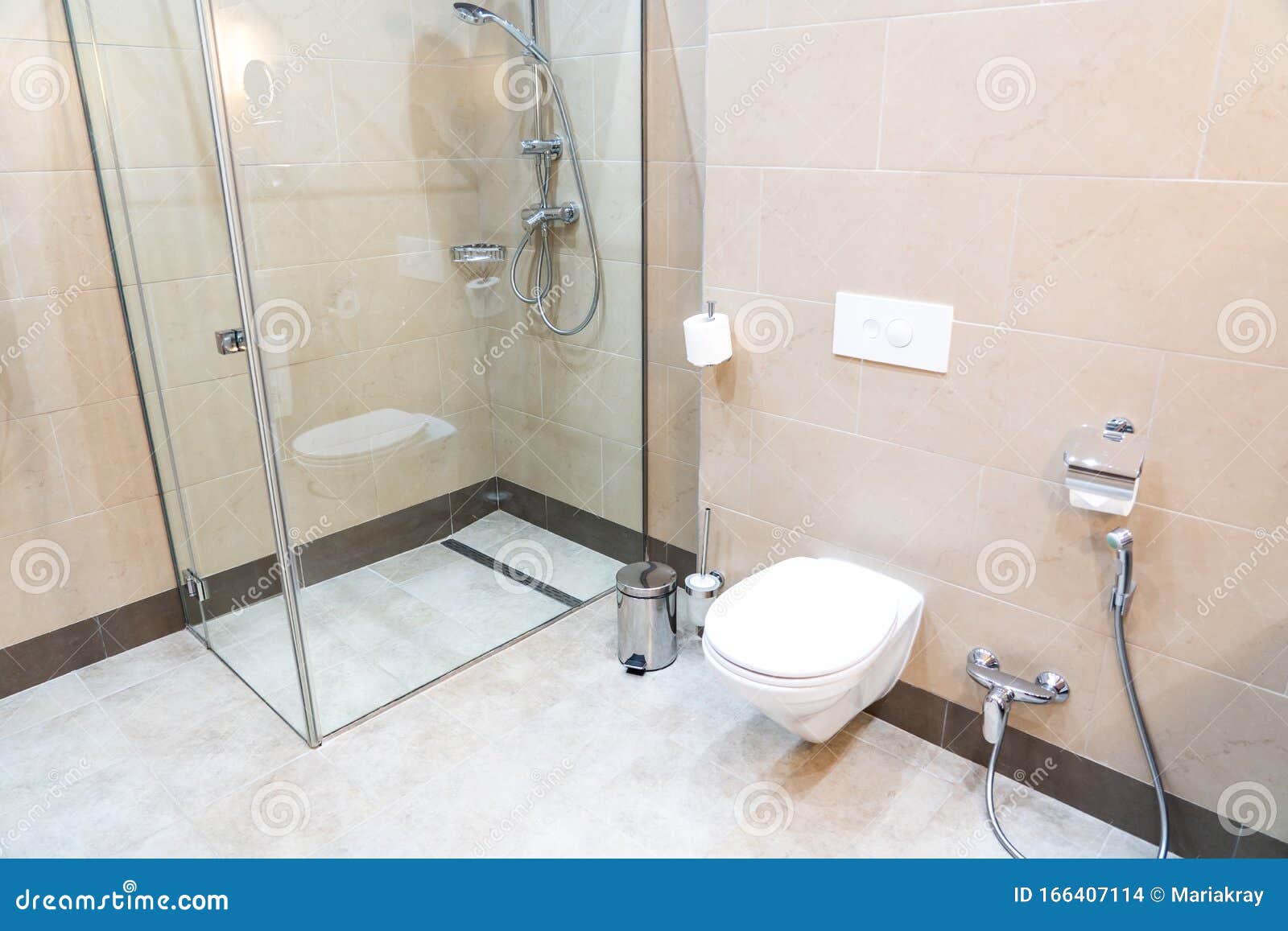 Glass Shower Walk in Cabin in Modern Interior Stock Photo - Image of ...
