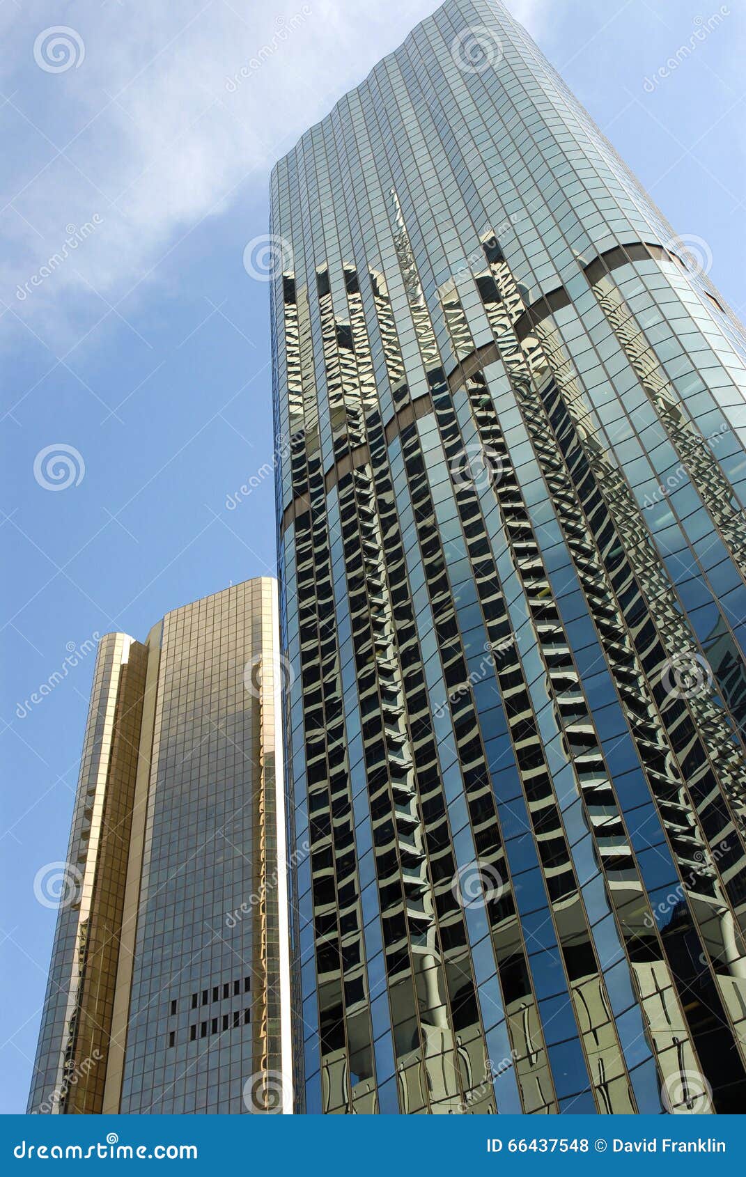 Glass Skyscraper Tall Modern Building, Reflection, Blue Sky, Front View ...