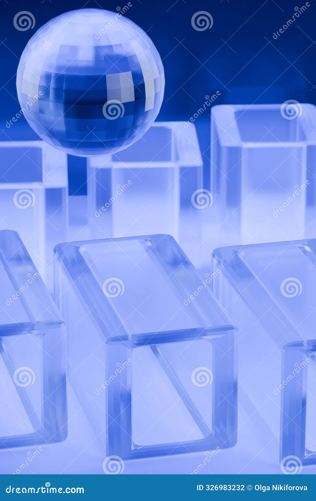 A Glass Sphere Above Transparent Rectangular Blocks on a Blue ...