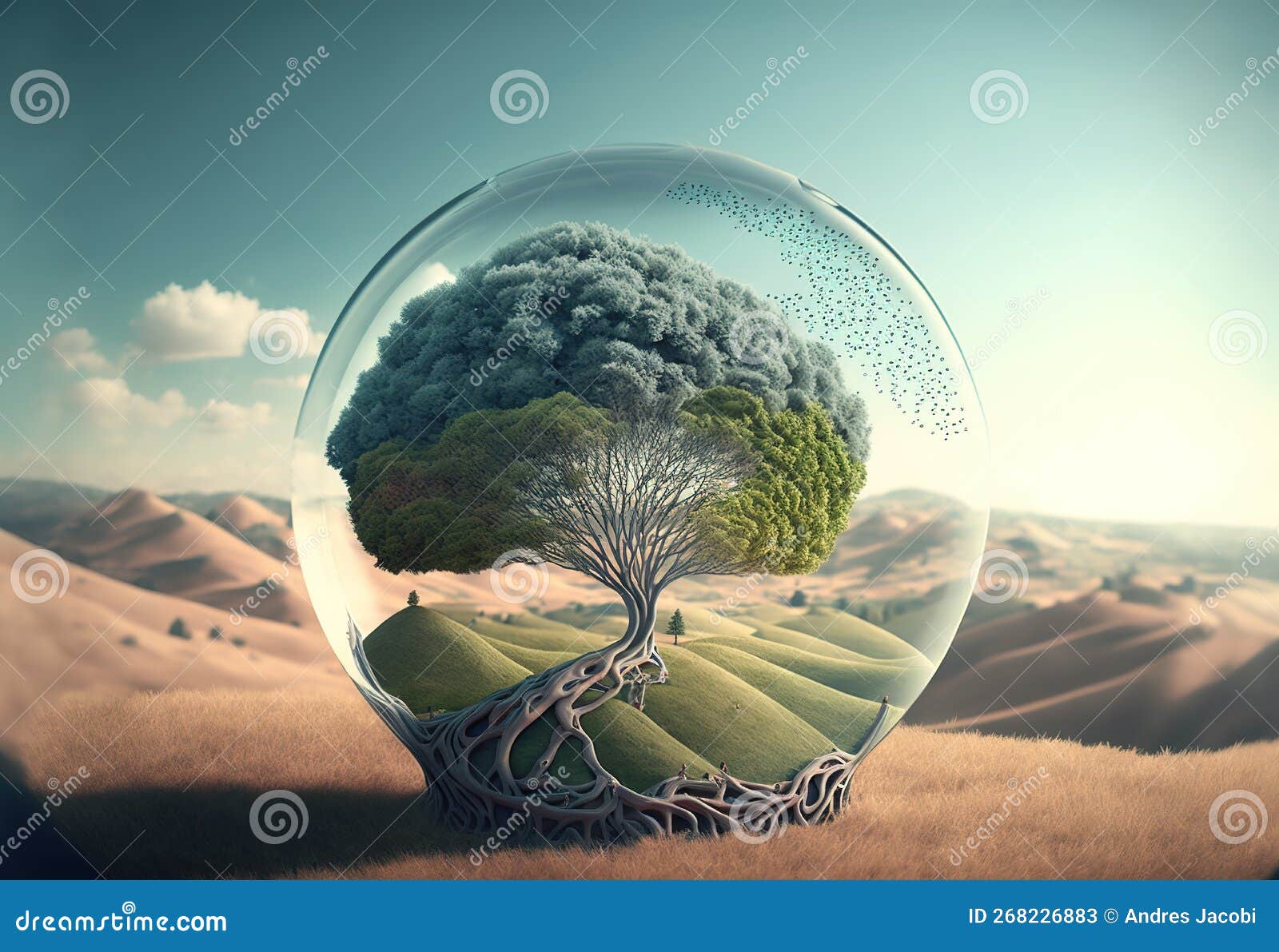 Glass Sphere or Cupola with Tree Inside. Fresh Air, Environmental ...