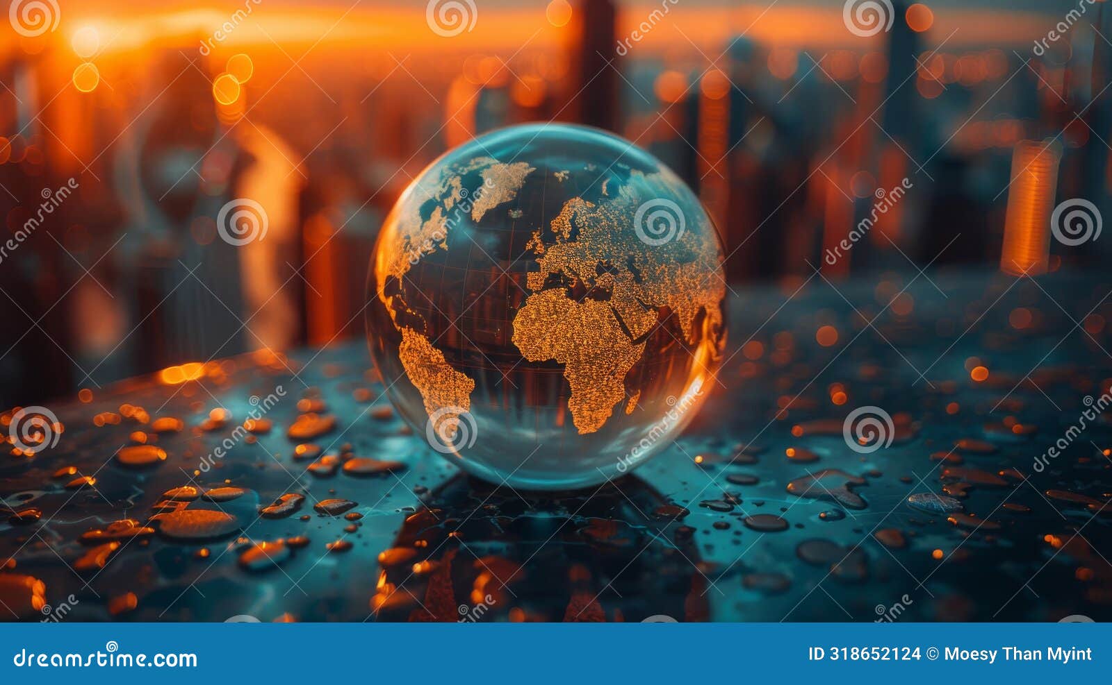 A Glass Sphere with the Earth Inside, Standing on an Illuminated ...
