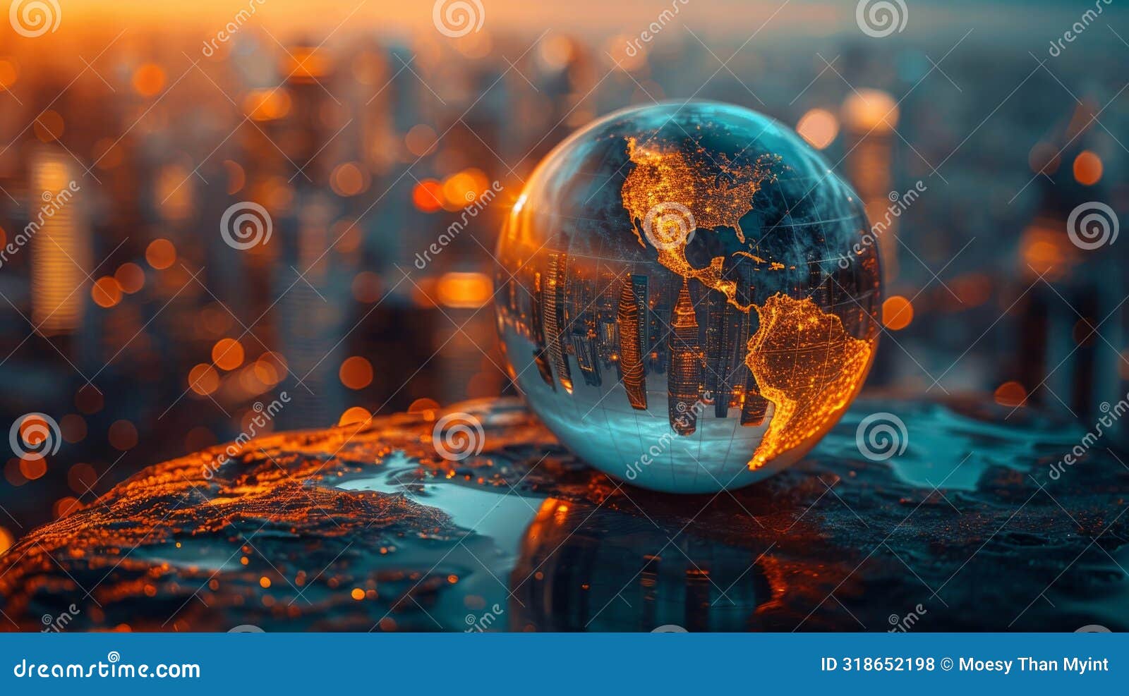 A Glass Sphere with the Earth Inside, Standing on an Illuminated ...