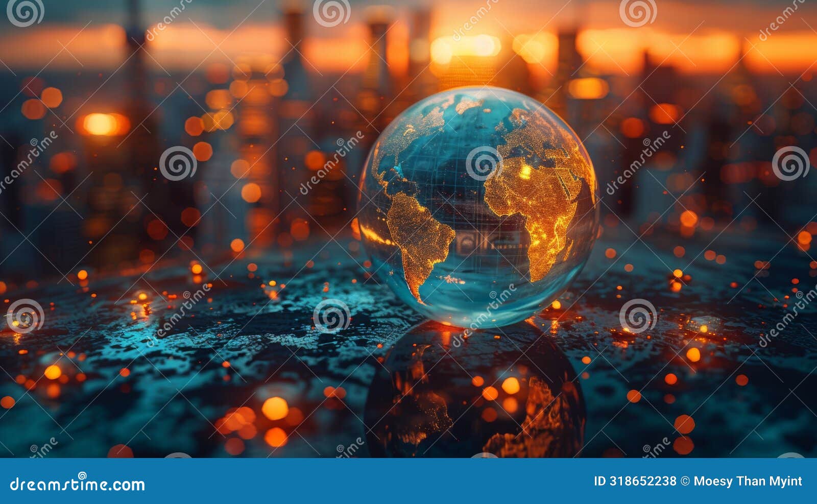 A Glass Sphere with the Earth Inside, Standing on an Illuminated ...