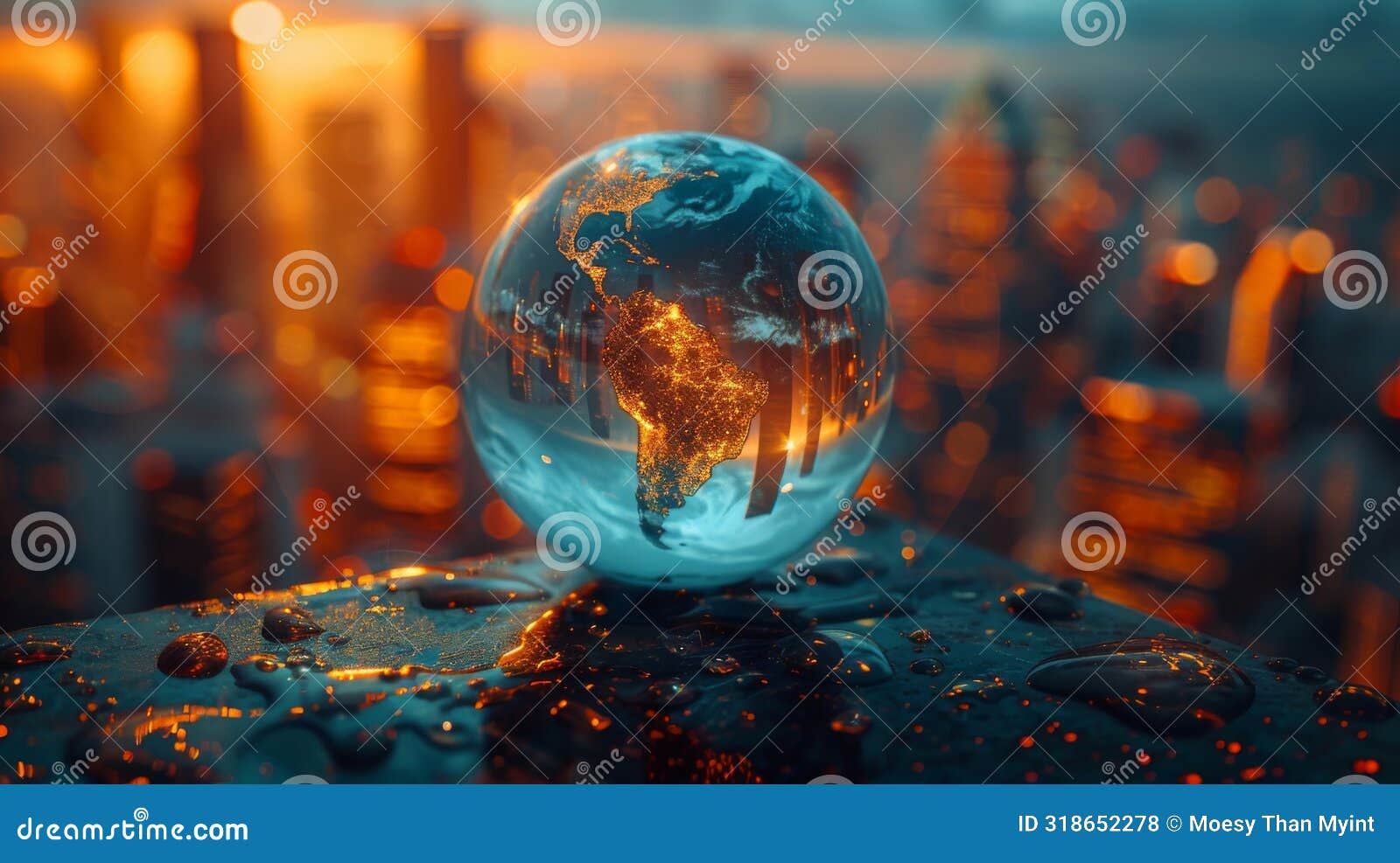 A Glass Sphere with the Earth Inside, Standing on an Illuminated ...