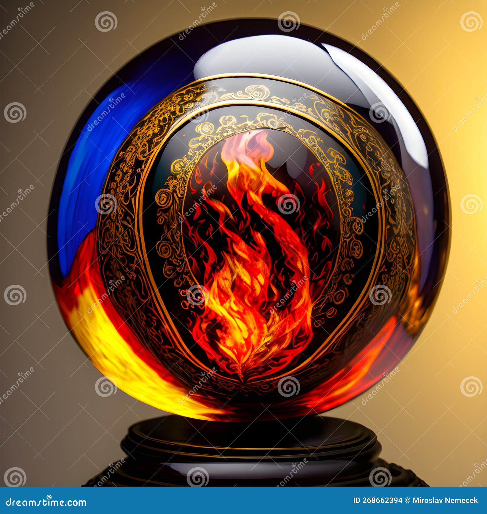 Glass Sphere with Fire Element Inside, Generative AI Illustration Stock ...