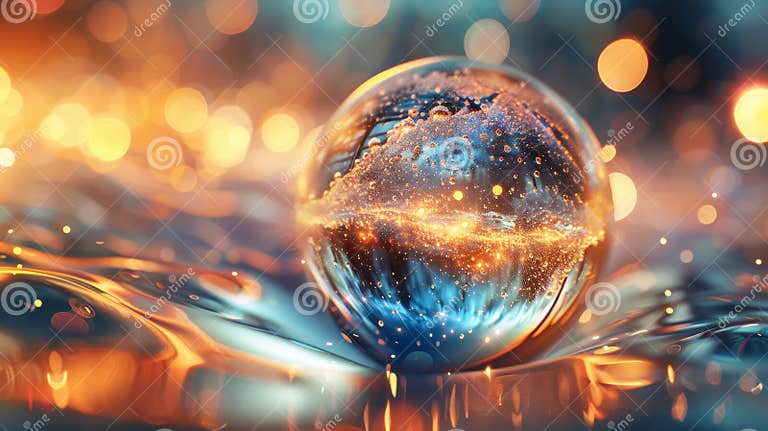 Glass Sphere with Light Reflections on Liquid Surface Stock Photo ...