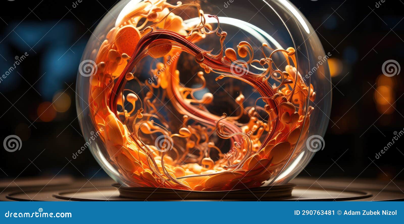 A Glass Sphere with Orange Swirls Inside Stock Illustration ...