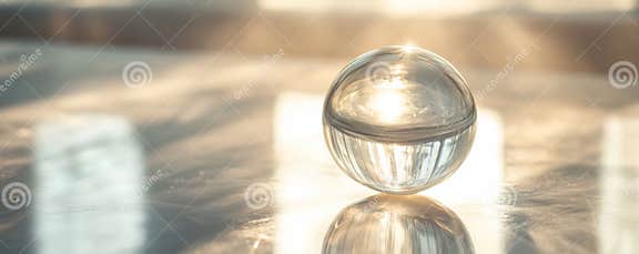 Glass Sphere on Reflective Surface with Sunlight Stock Image - Image of ...