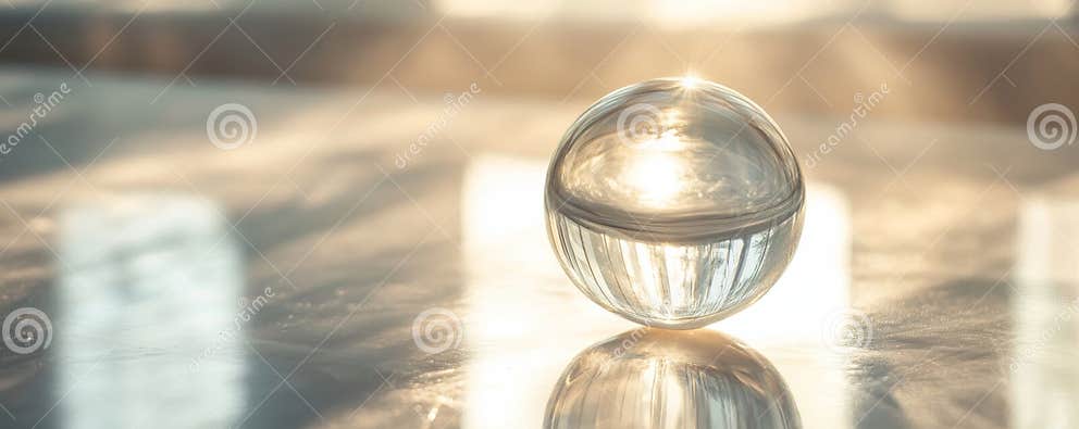 Glass Sphere on Reflective Surface with Sunlight Stock Image - Image of ...