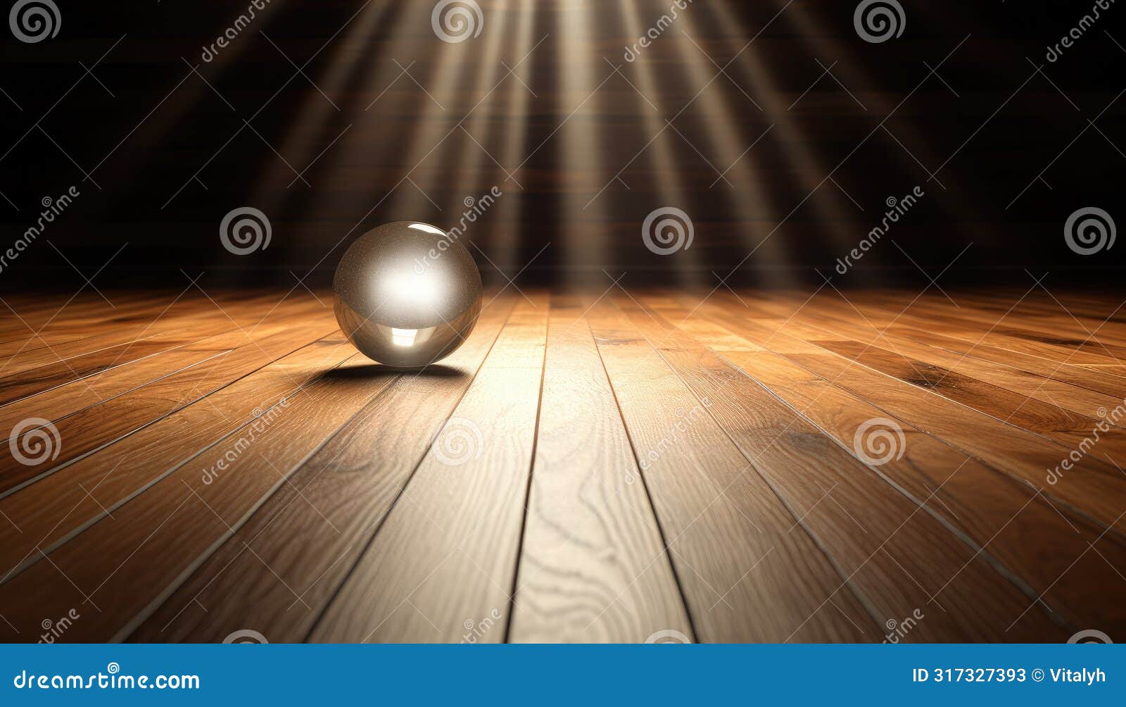 A Glass Sphere Reflects Light on a Wooden Floor. the Light Comes from a ...