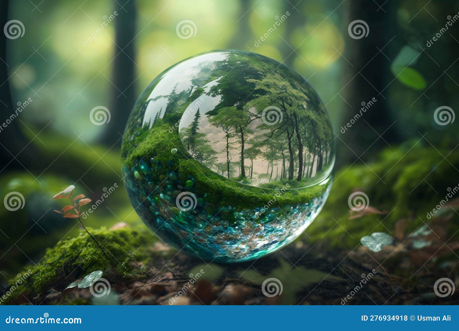 A Glass Sphere Resembling Earth Amidst a Forest Backdrop. AI Stock ...
