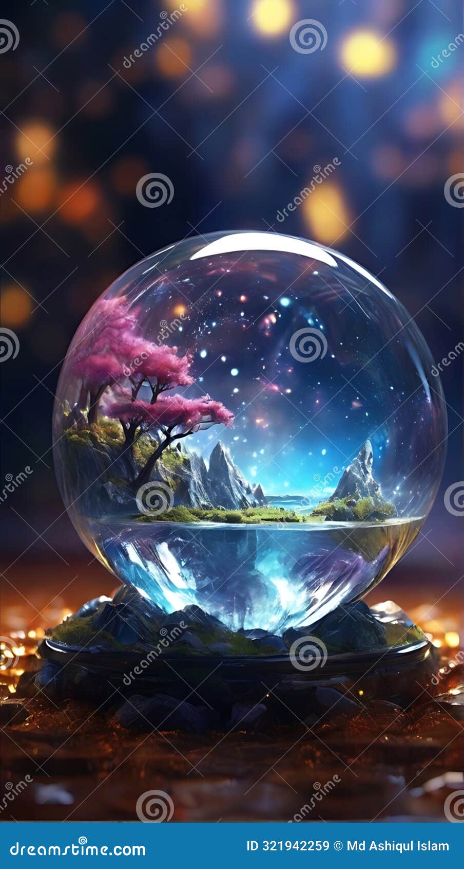 A Glass Sphere with a Tree Inside of it and the Words Night on the ...