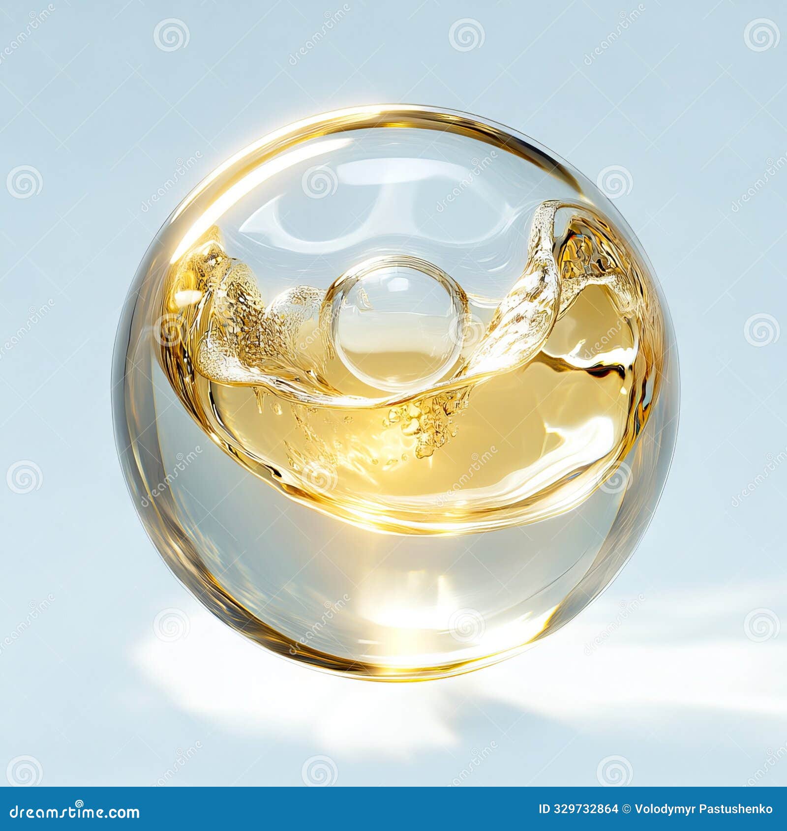 A Glass Sphere with Water Splashing Out of it on a Blue Background ...