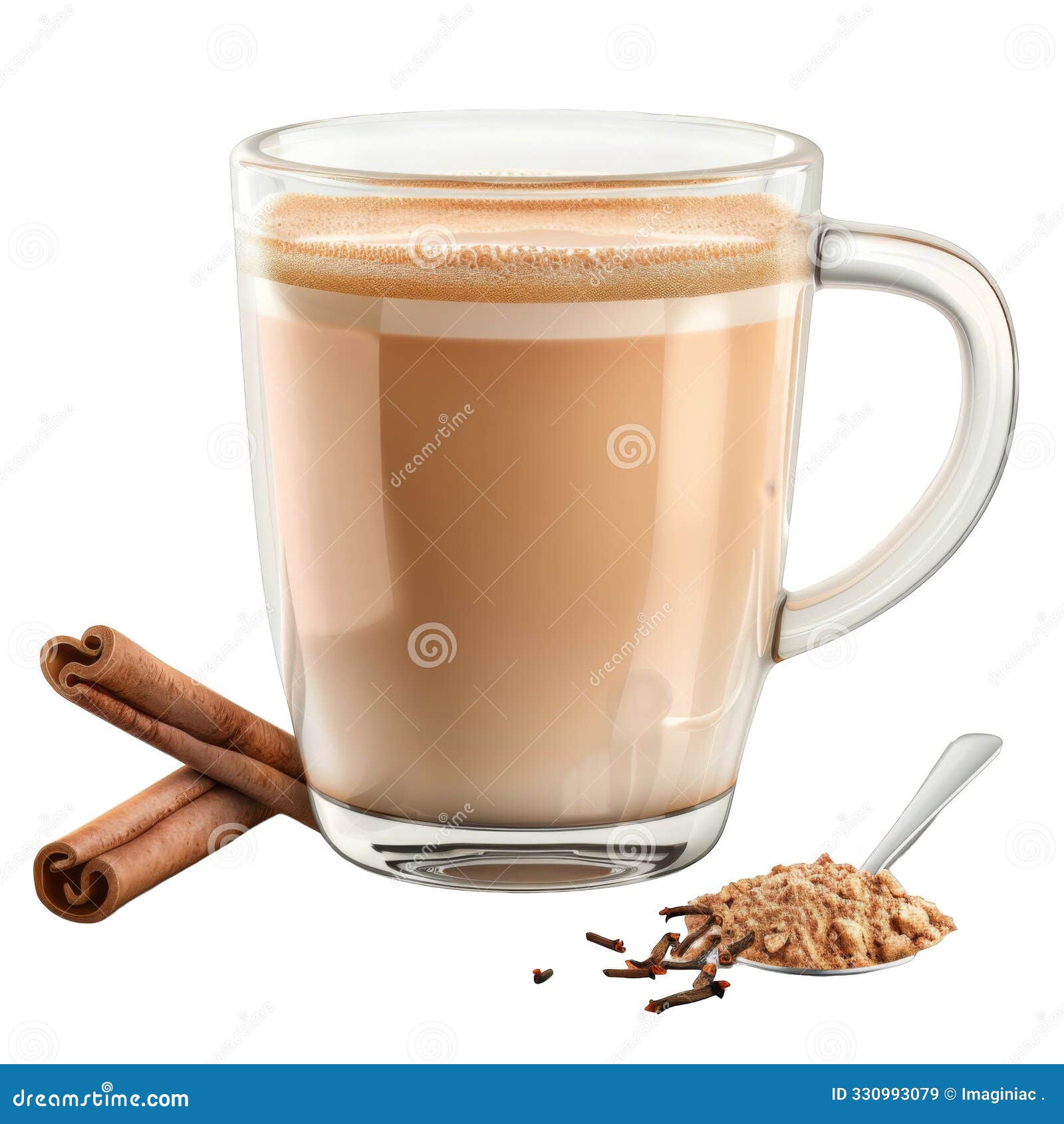 A Glass of Spiced Milk with Cinnamon Sticks and Powder Stock ...