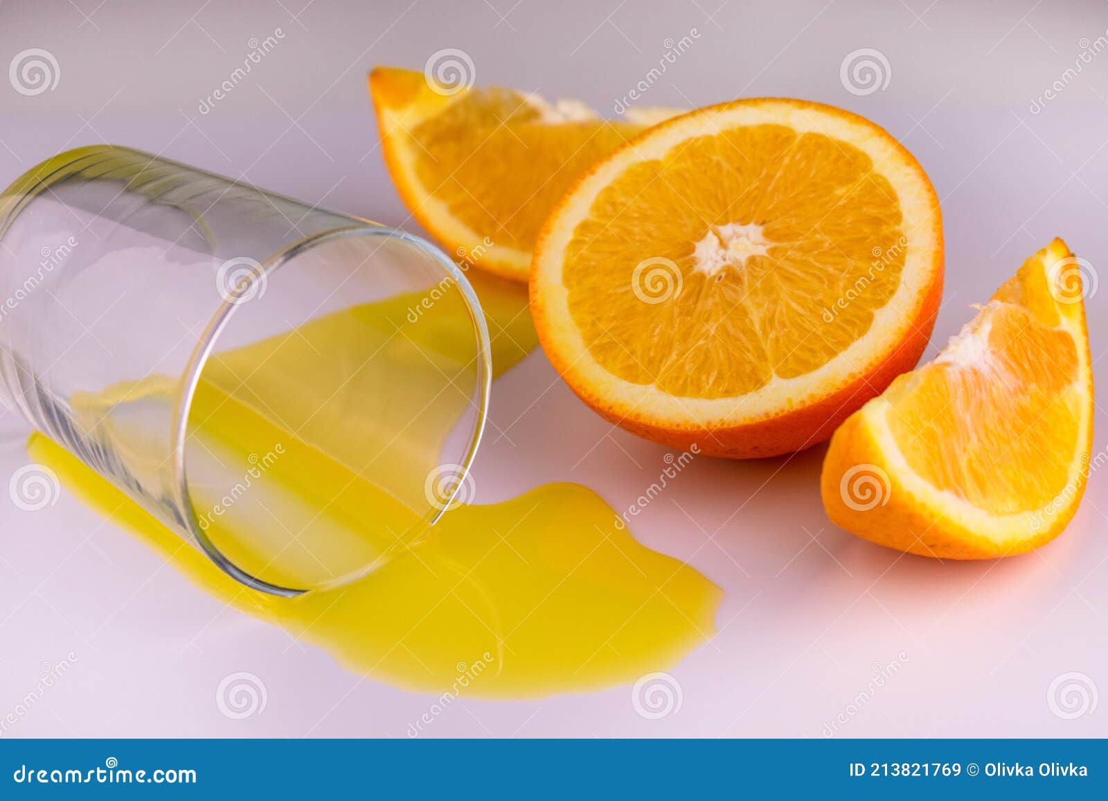 A Glass with a Spilled Orange Forefoot on a White Background. Stock ...